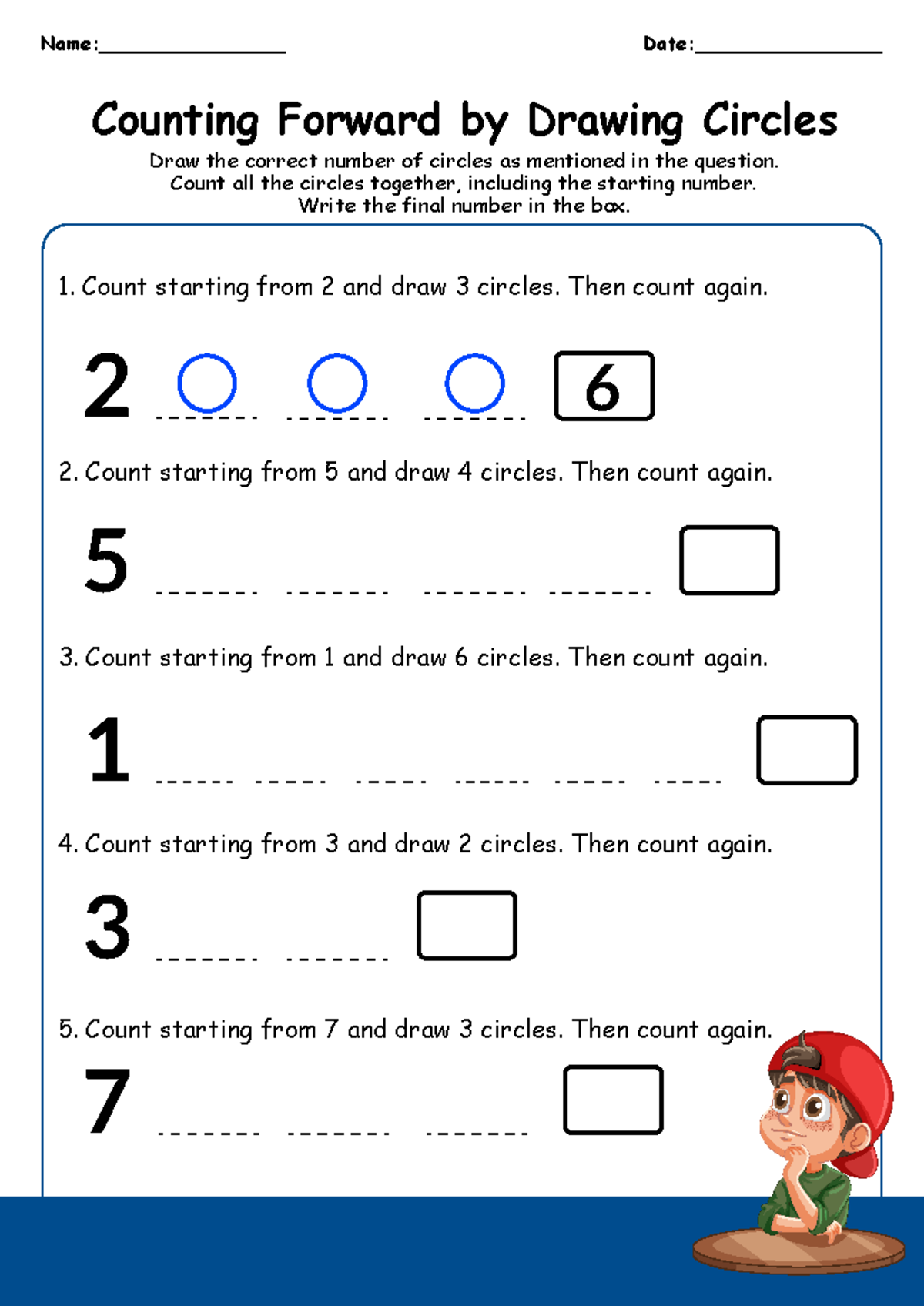 Counting Forward by Drawing Circles - Kindergarten Worksheet - Draw the ...