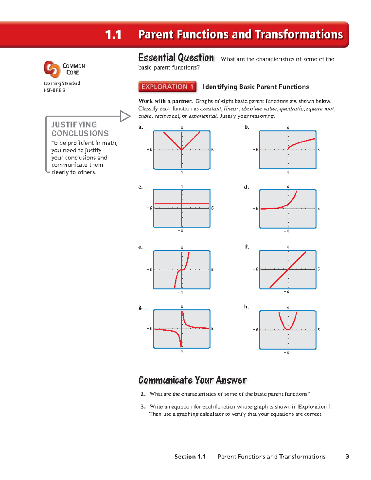 Algebra 2 (Alg 2) 1.1: Common Core Parent Functions & Transformations ...