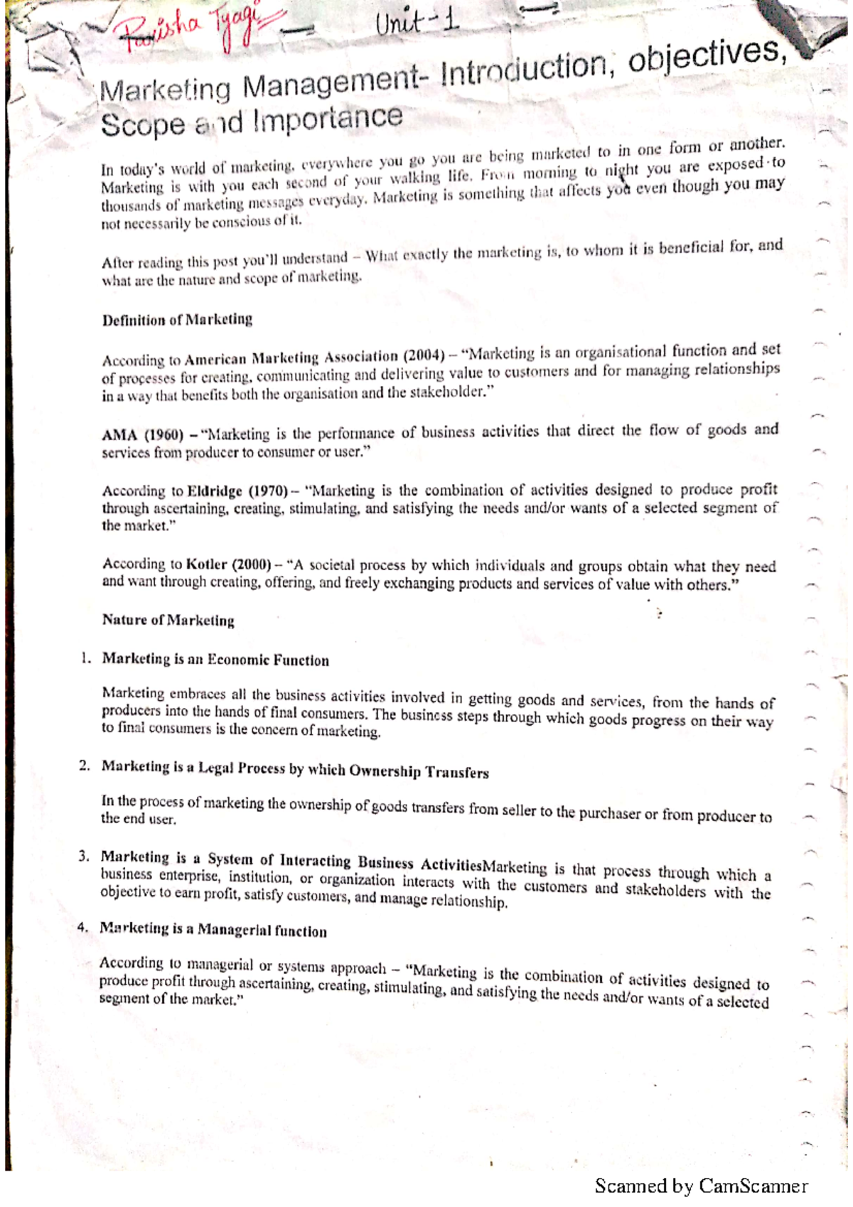 Unit 1 Marketing Overview - Essential Notes for Students - Studocu