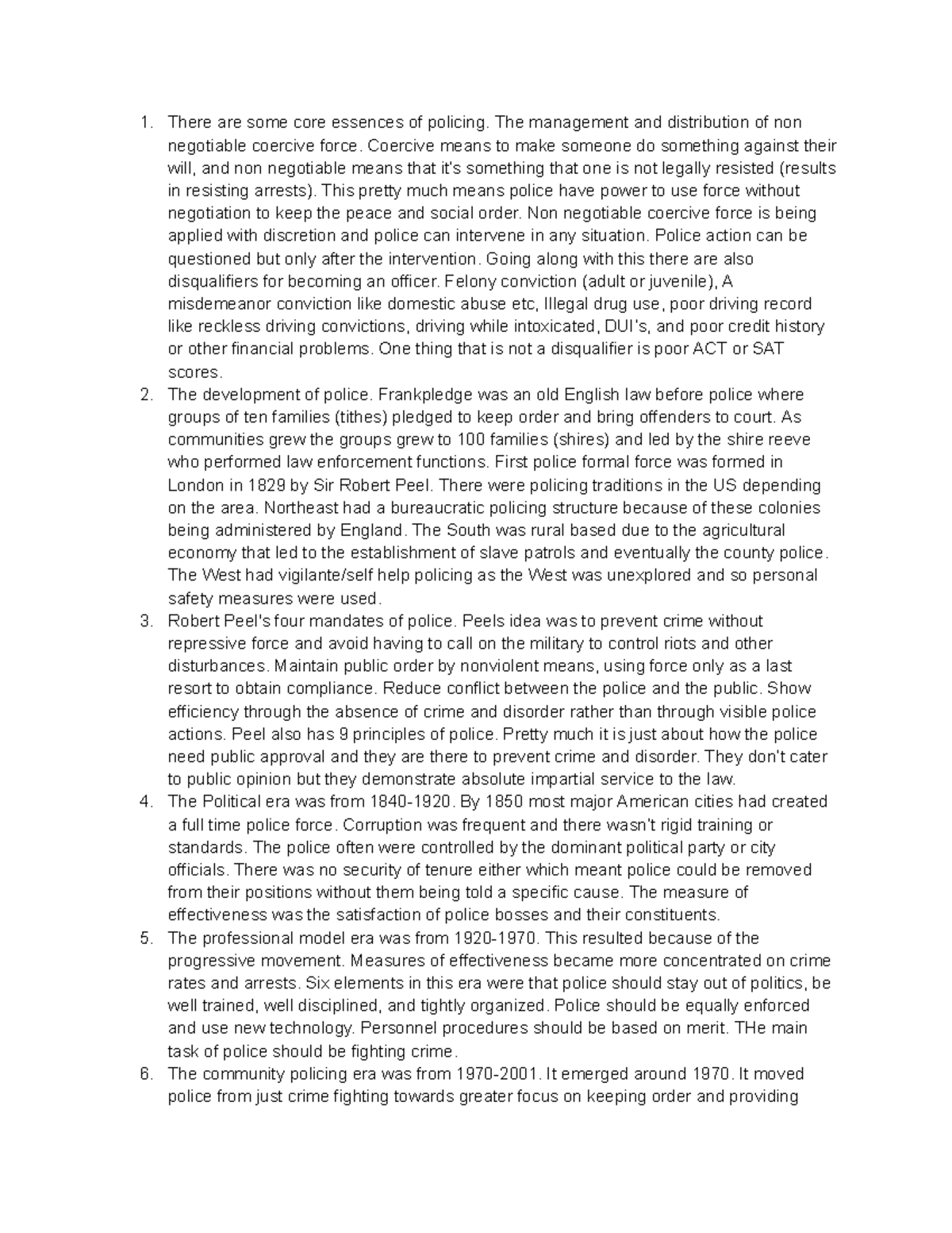 CJ 101 Chapter 5 Reflection: Evolution of Policing Models - Studocu