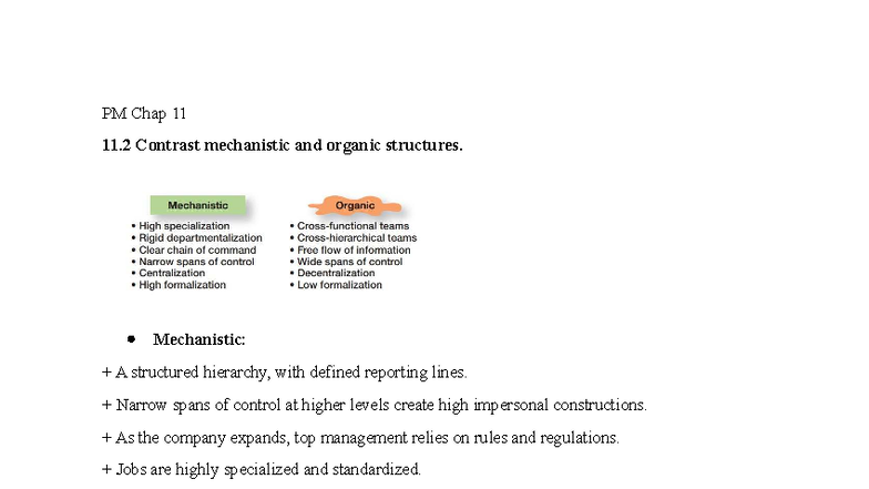 PM Chap 11 - Mechanistic vs Organic Structures & Contingency Factors ...
