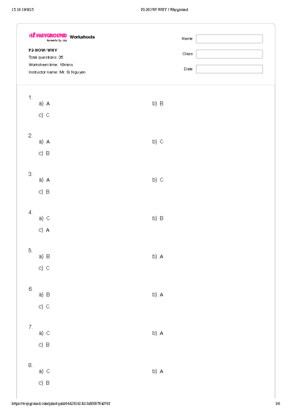 P2-HOW WHY: Wayground Worksheet & Answer Key - Studocu