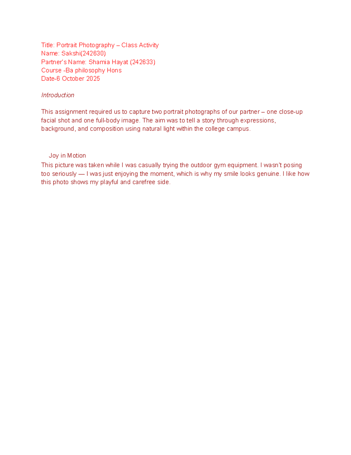 Portrait Photography Class Activity - Sakshi & Shamia (242630, 242633 ...