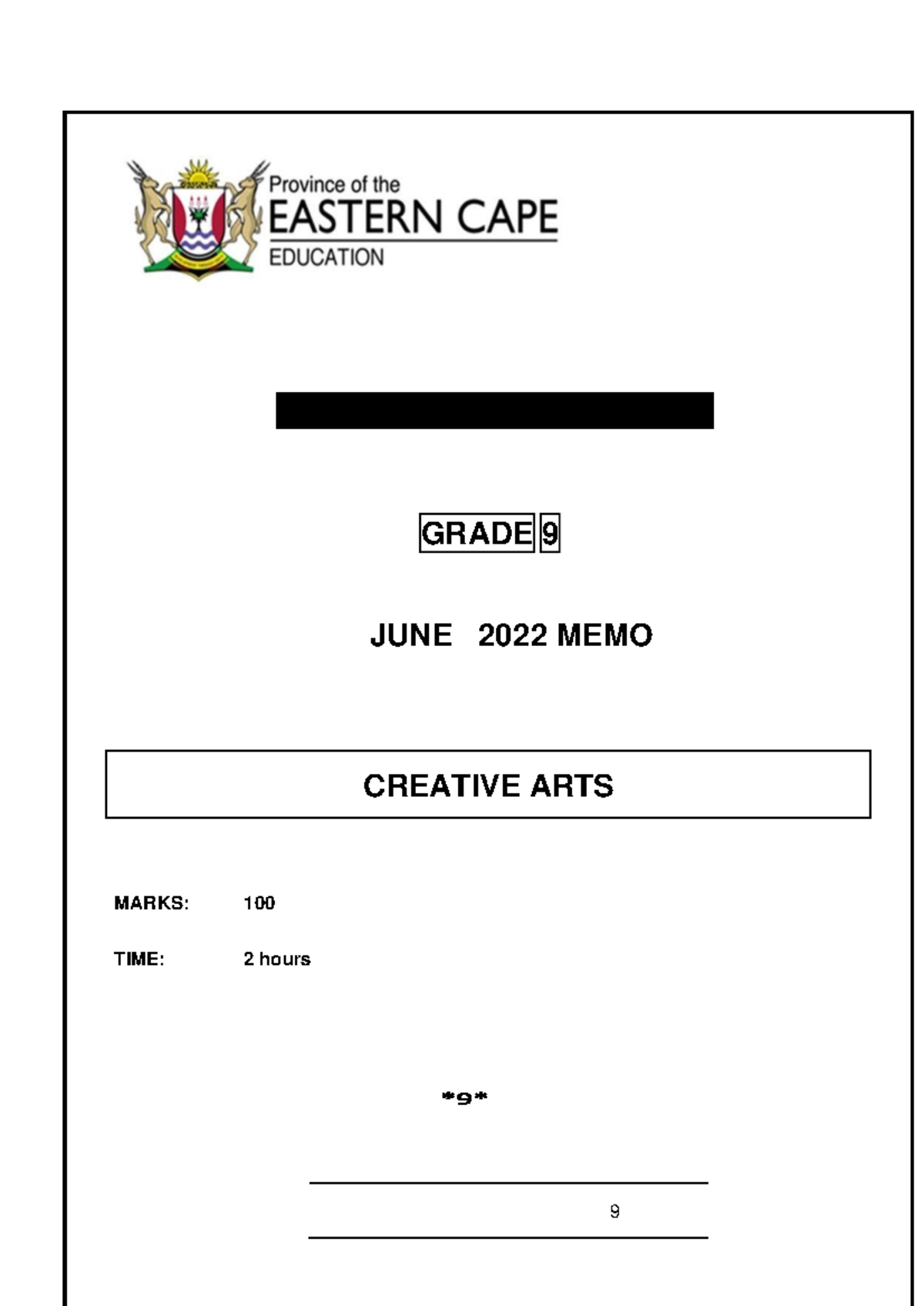 Creative Arts Memo for Grade 9 June 2022 - Detailed Marking Guide - Studocu