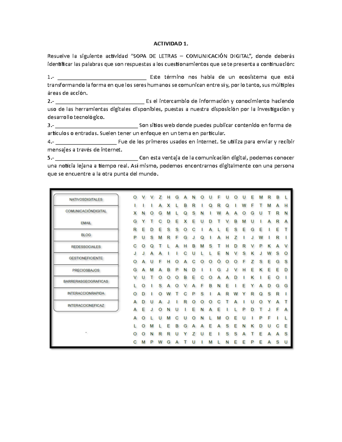 SOPA DE LETRAS - COMUNICACIÓN DIGITAL: CRUCIGRAMA Y RESPUESTAS - Studocu