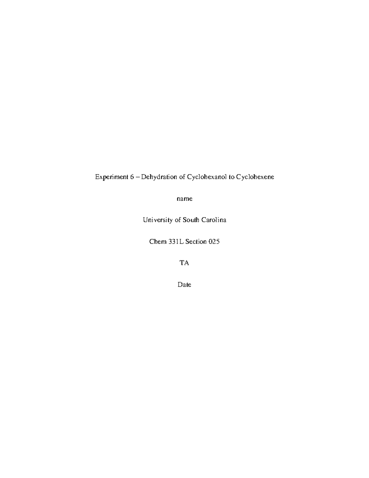 Experiment 6 - Lab report examples for UofSC Chemistry courses ...