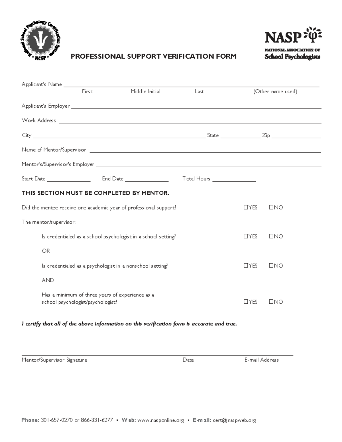 2015 NCSP Mentor form Editable - PROFESSIONAL SUPPORT VERIFICATION FORM ...