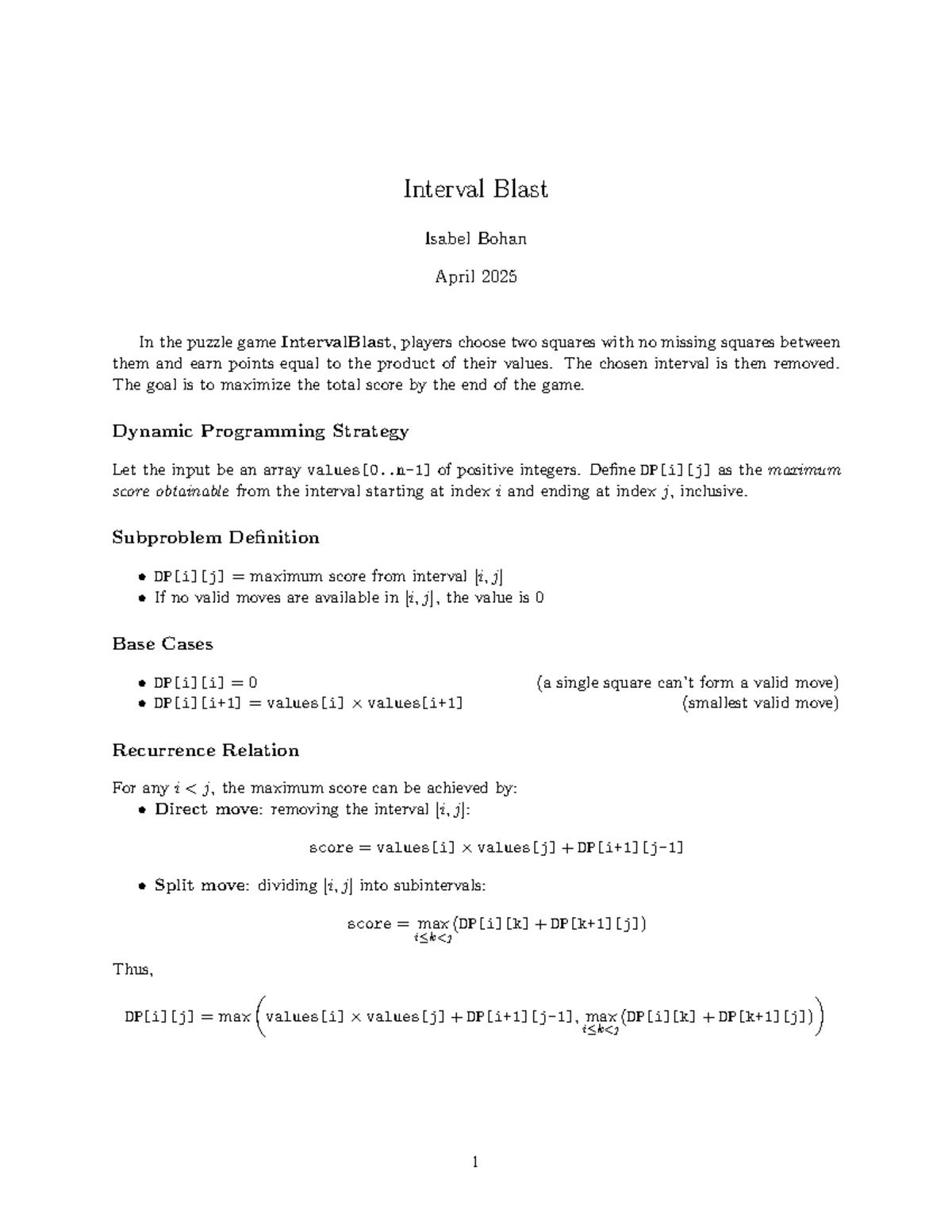 Dynamic Programming Strategy for Interval Blast Game - Studocu