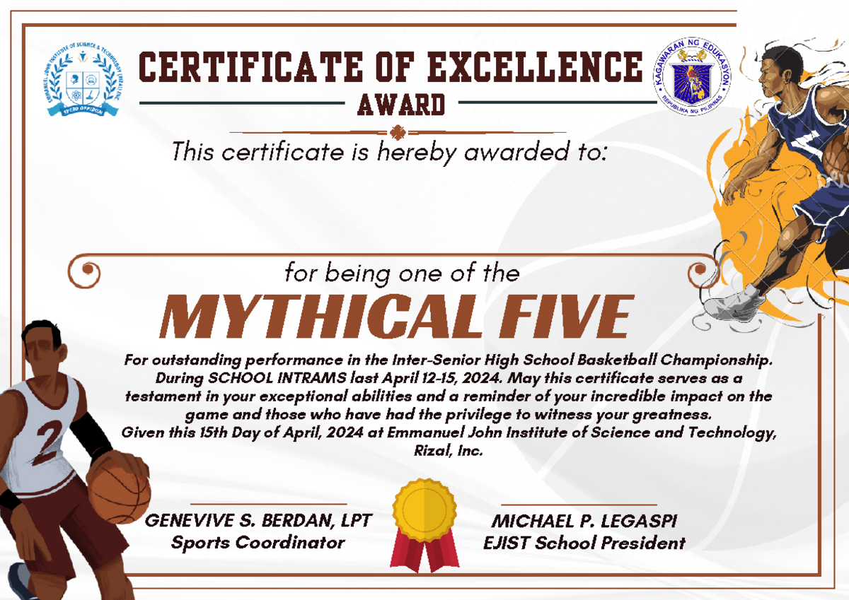 Basketball Championship Certificate: Mythical Five & MVP Awards - Studocu