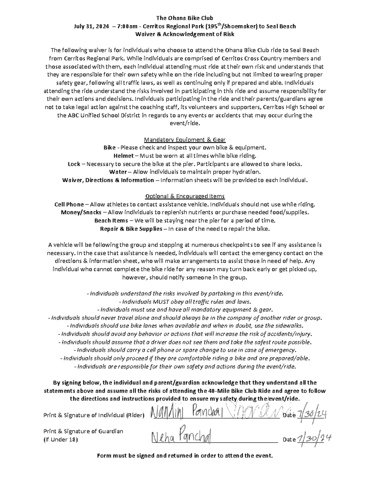 The Ohana Bike Ride Waiver - The Ohana Bike Club July 31, 2024 – 7:00am ...