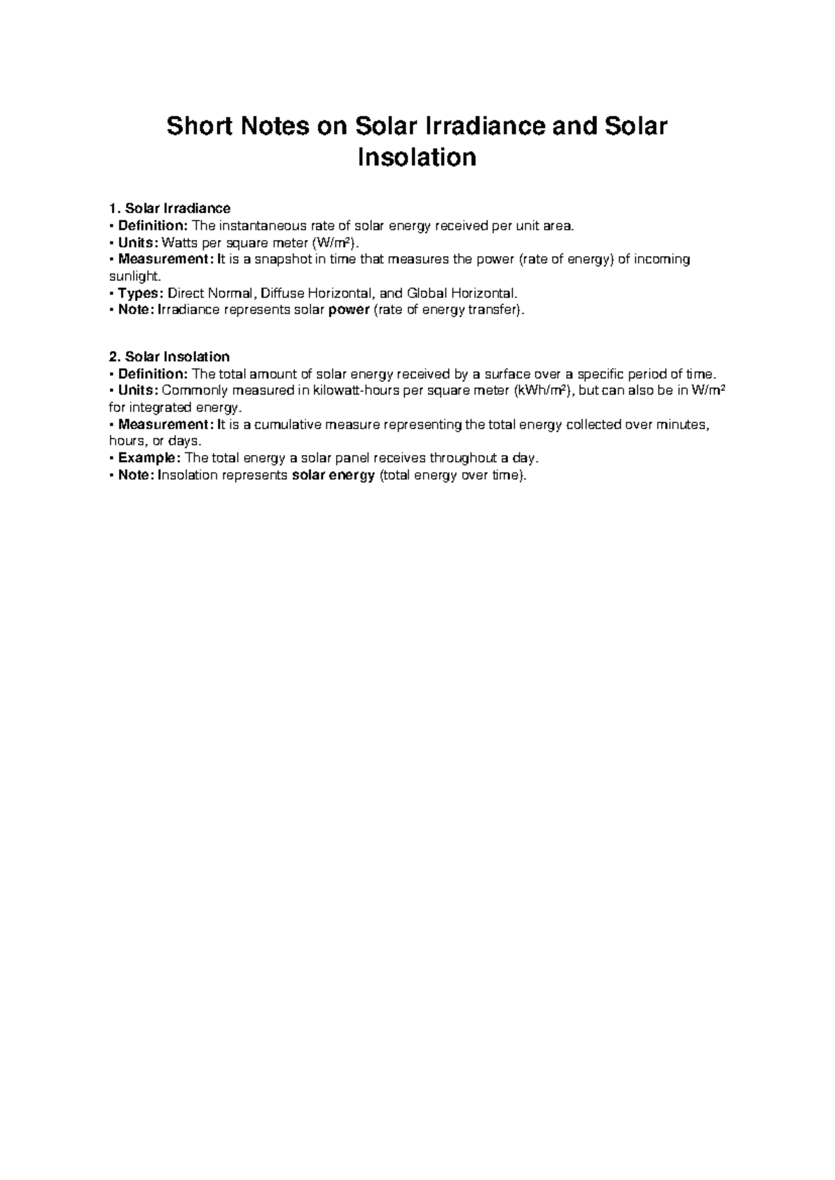 Solar Irradiance and Insolation Notes for Physics 101 - Studocu