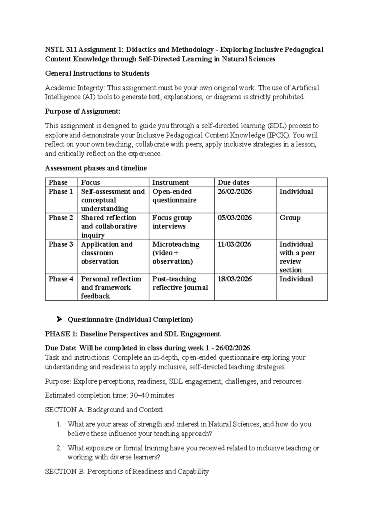 NSTL 311 - Assignment 1: Exploring Inclusive Pedagogy in Natural ...