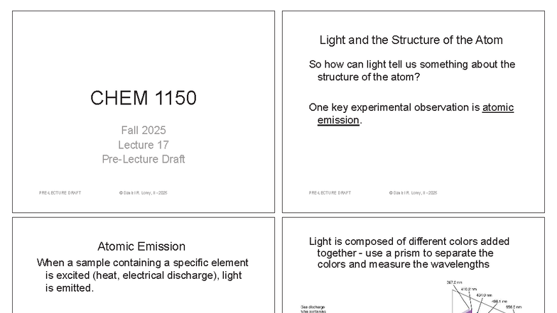 CHEM 1150 Fall 2025 Lecture 17: Light and Atomic Structure - Studocu