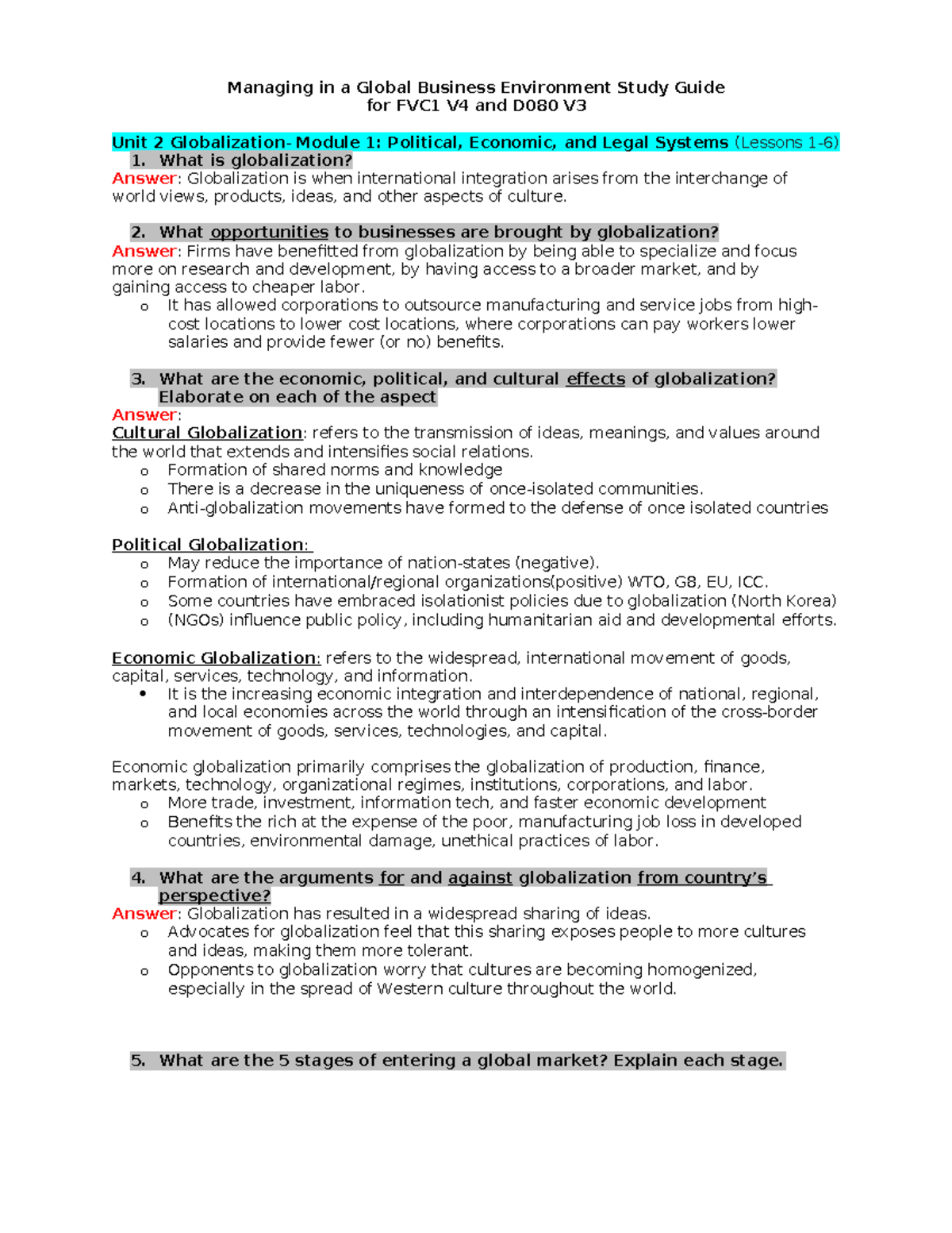 D080 V4 Global Business Environment Study Guide: Globalization Insights ...