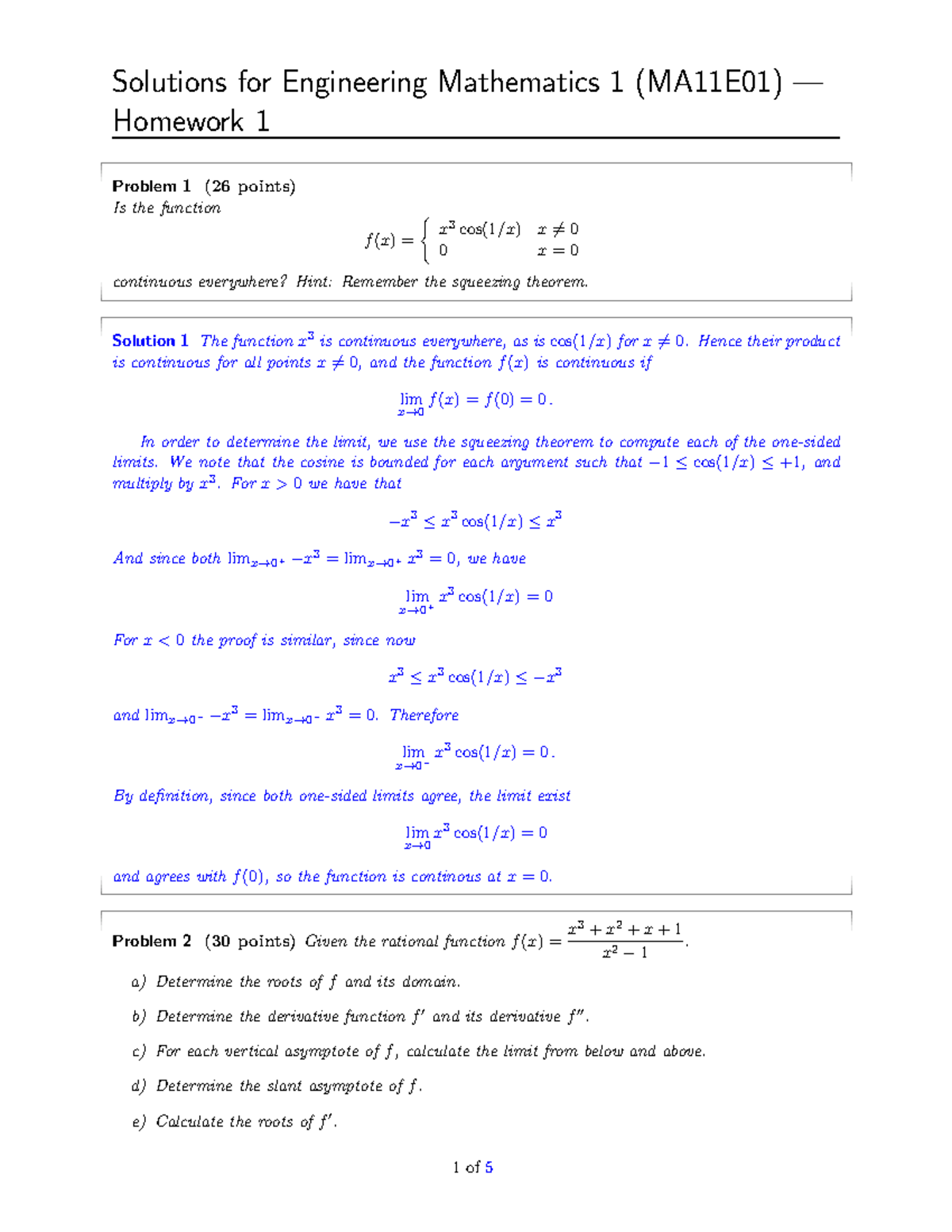 Engineering Mathematics 1 (MA11E01) - Homework 1 Solutions - Studocu