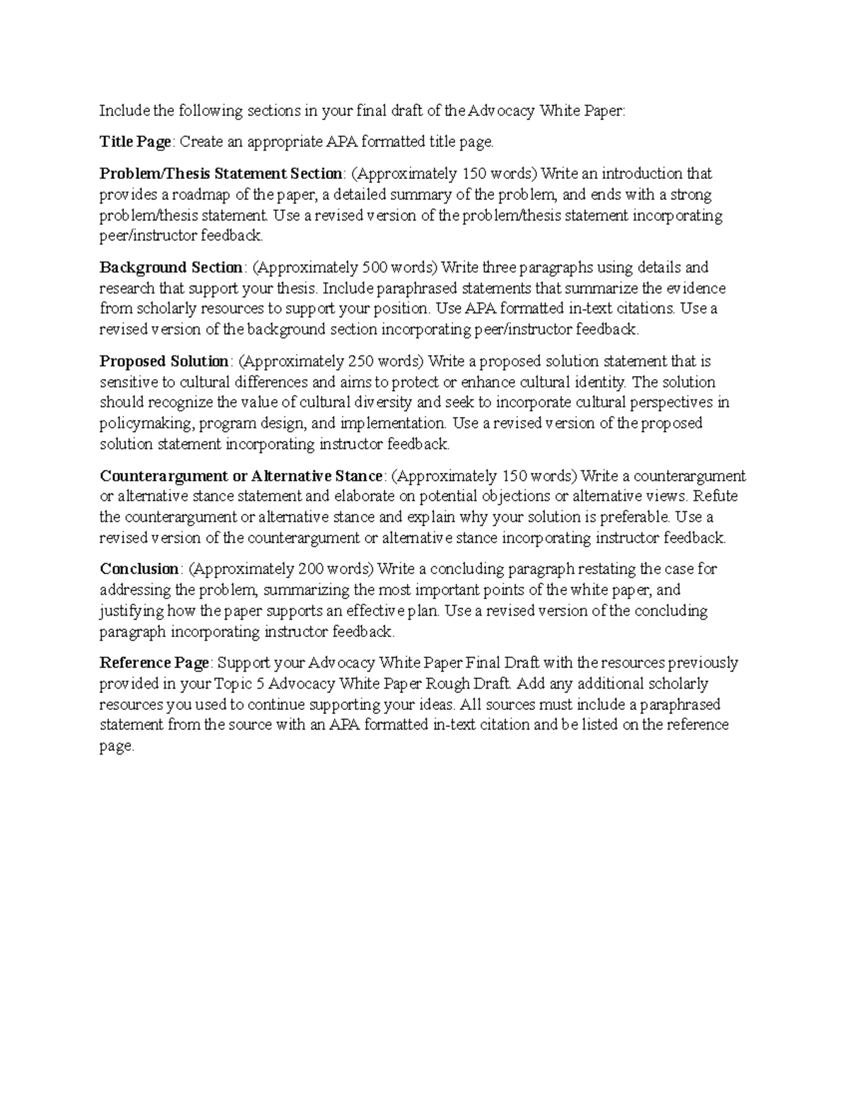 EDU-330 Final Draft: Advocacy White Paper Guide - Studocu