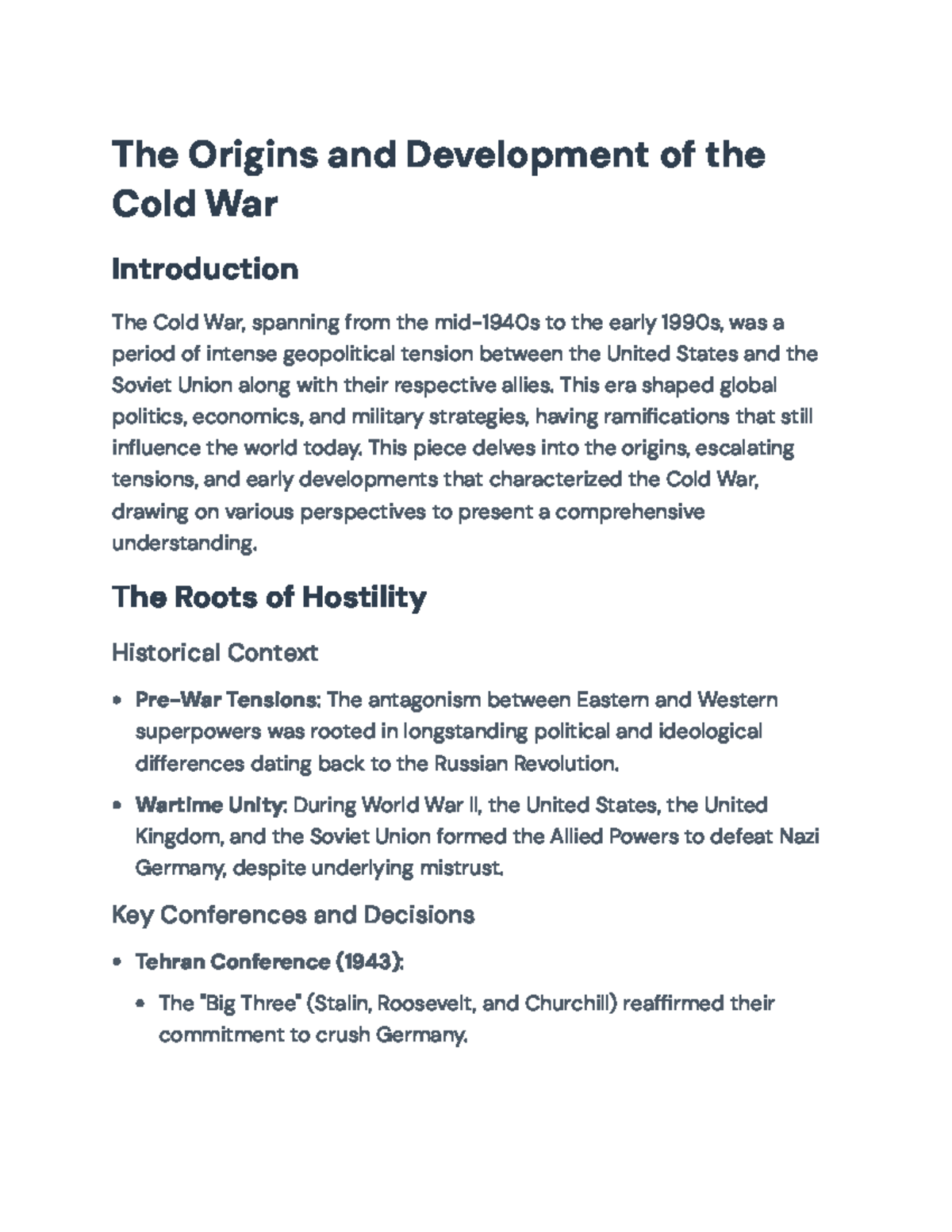 Origins and Development of the Cold War: Post-War Tensions and Impact ...
