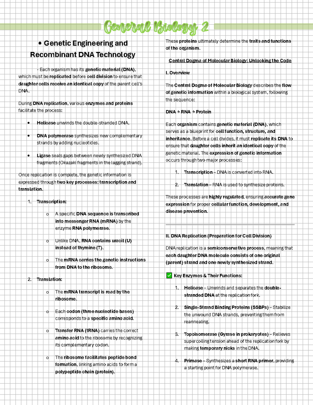 General Biology 2: Genetic Engineering & DNA Technology Overview - Studocu