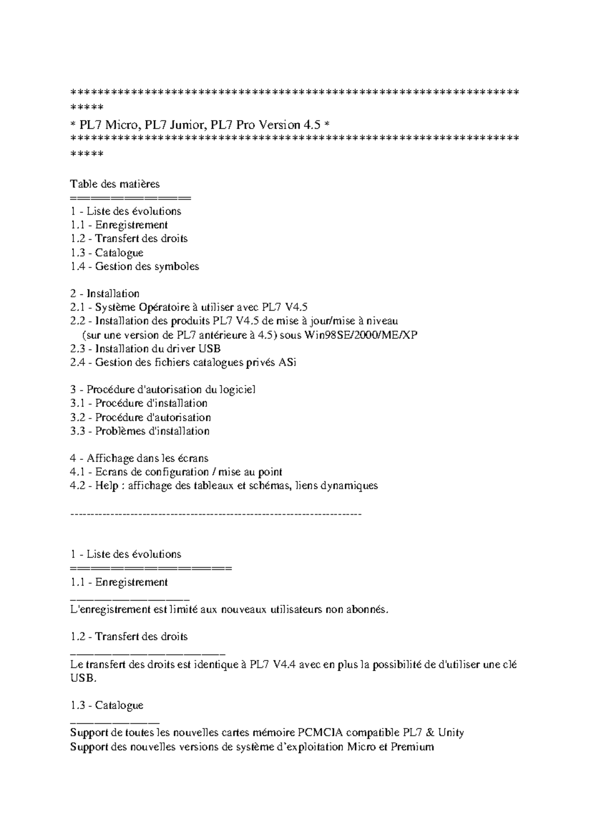PL7 V4.5 Pro Version - Guide d'Installation et Évolutions - Studocu