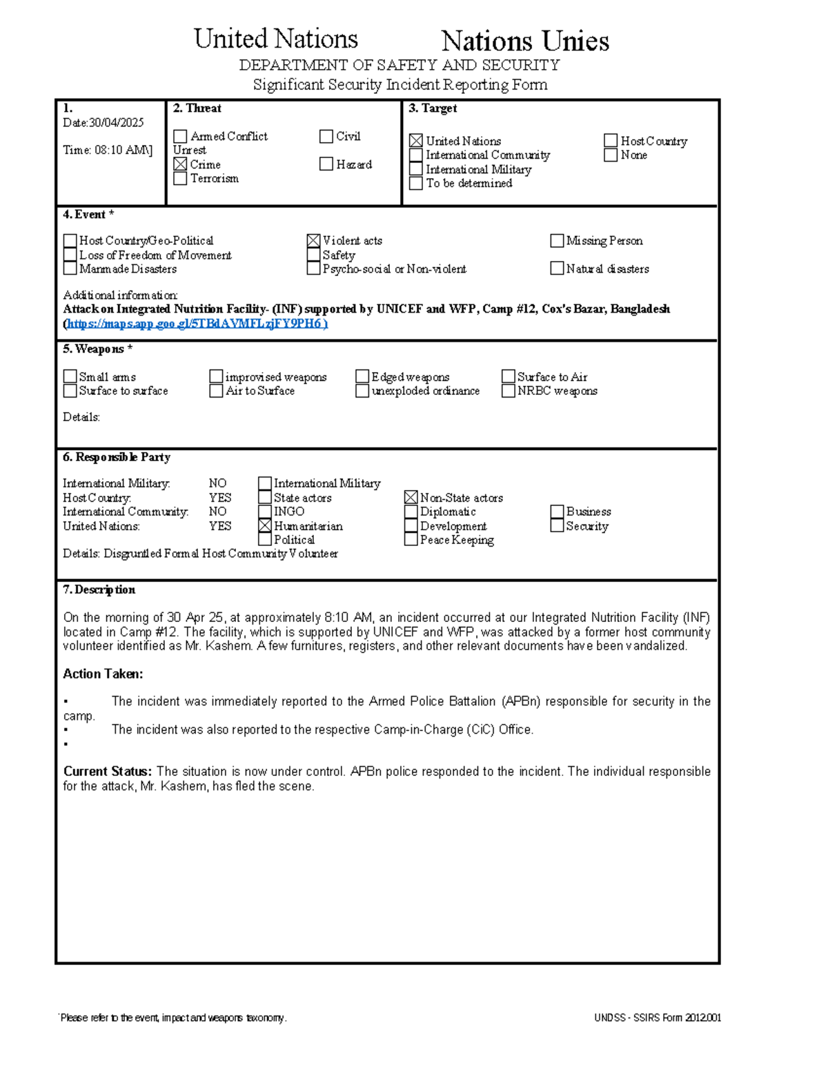 SSIR - WFP & UNICEF Integrated Nutrition Facility Vandalism Report ...