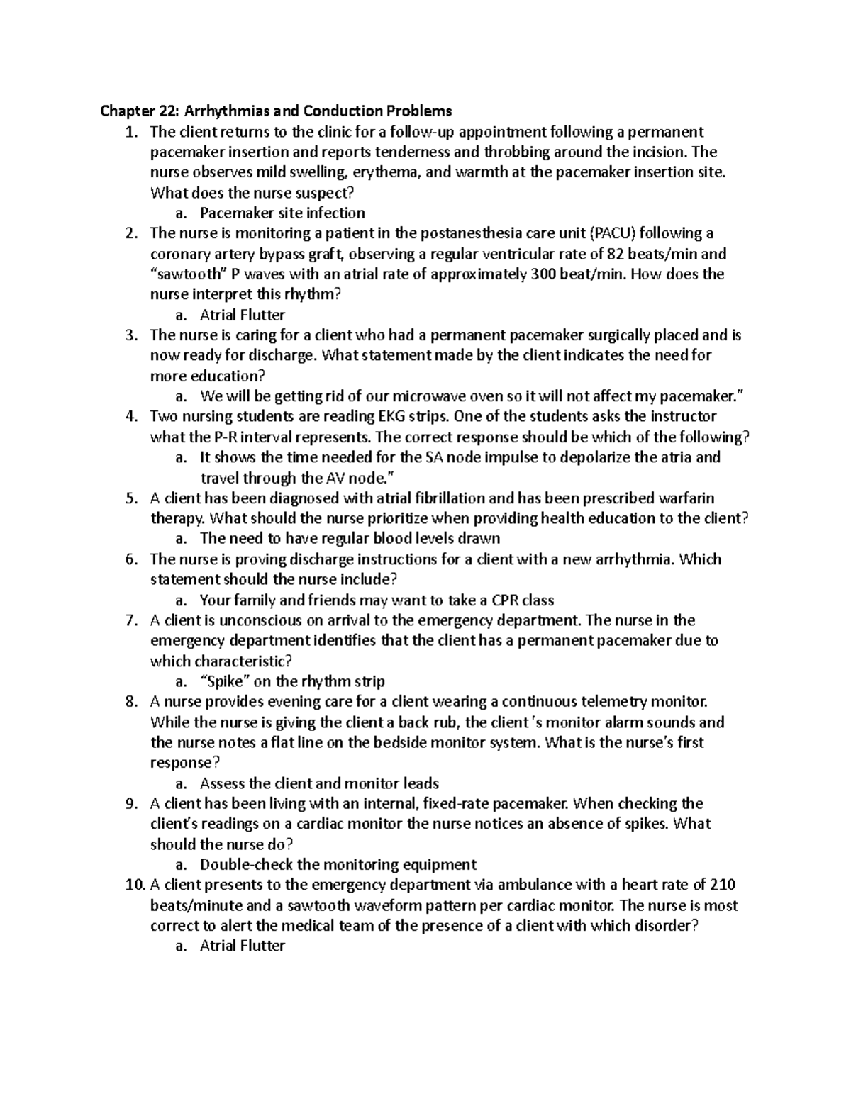 Chapter 22 Practice Questions: Understanding Arrhythmias & Conduction ...