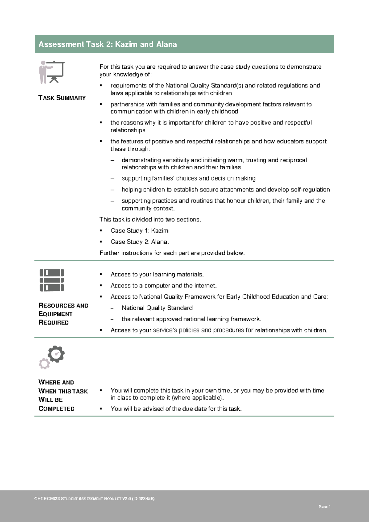 CHCECE033 AT2 Case Study Analysis: Kazim & Alana's Relationships - Studocu