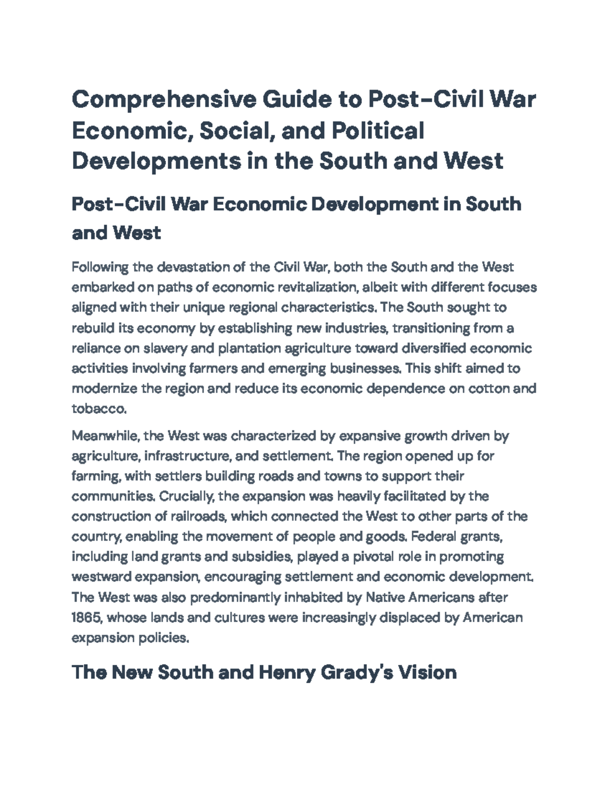 Comprehensive Analysis of Post-Civil War Economic & Social Changes ...