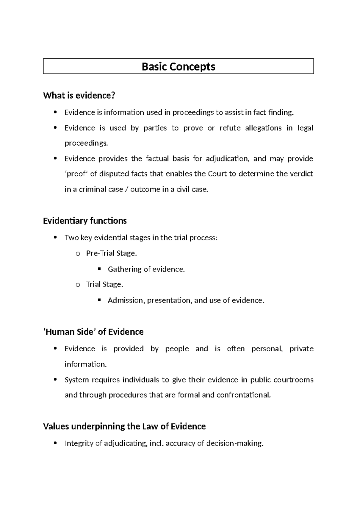 Evidence Notes: Key Concepts and Legal Principles - Studocu
