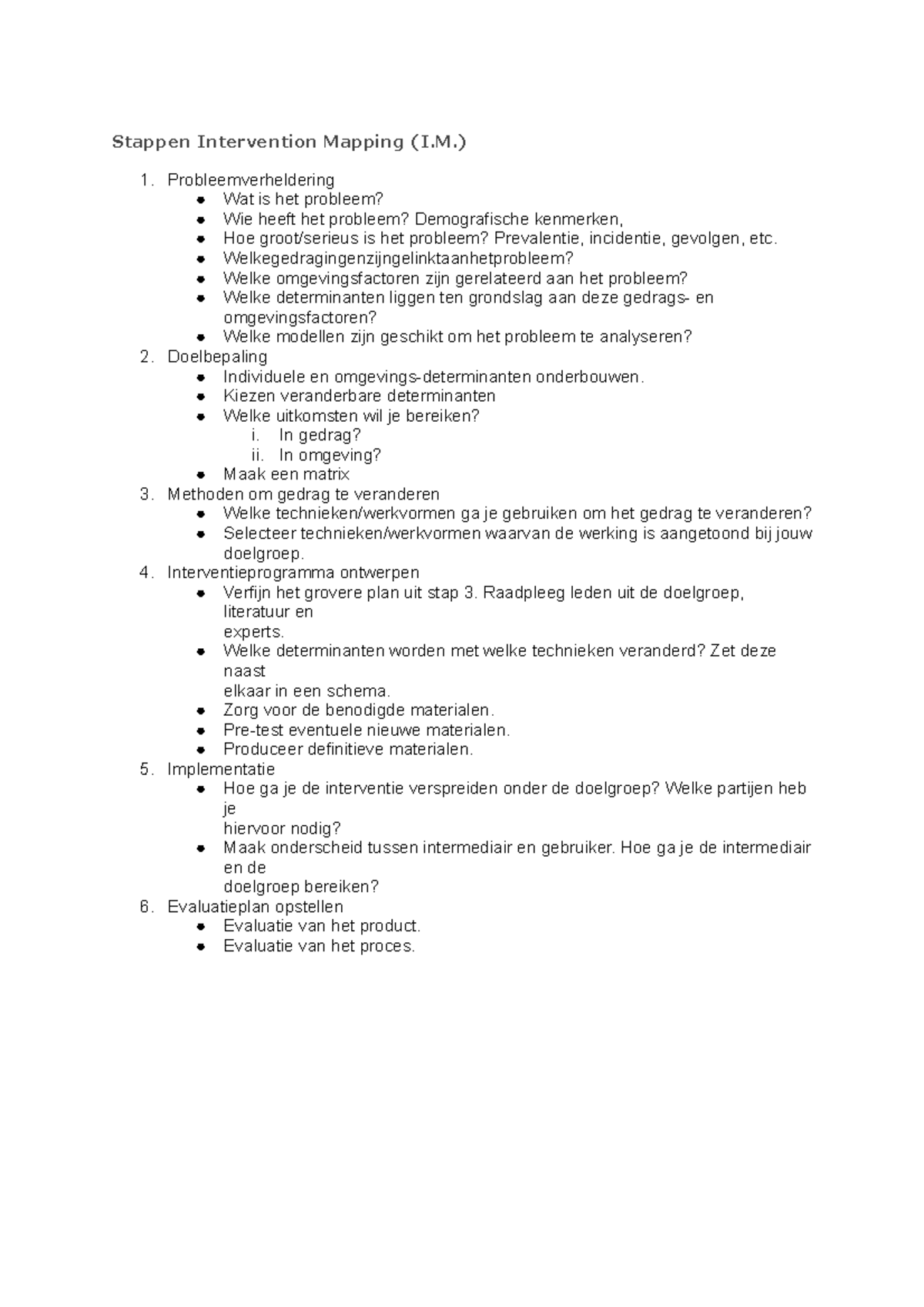 Intervention Mapping Process: Stappen I.M. Overview and Analysis ...