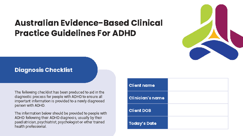 ADHD Diagnosis Checklist: Australian Clinical Practice Guidelines C ...