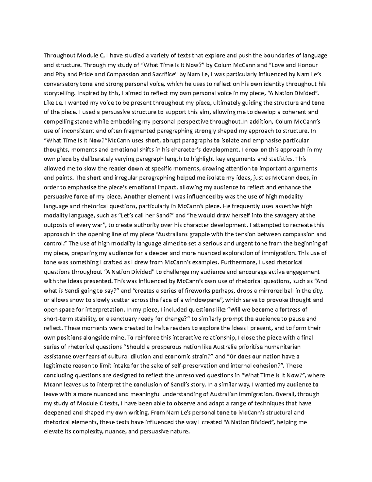 Module C Reflection: Influences from McCann and Le on My Writing - Studocu