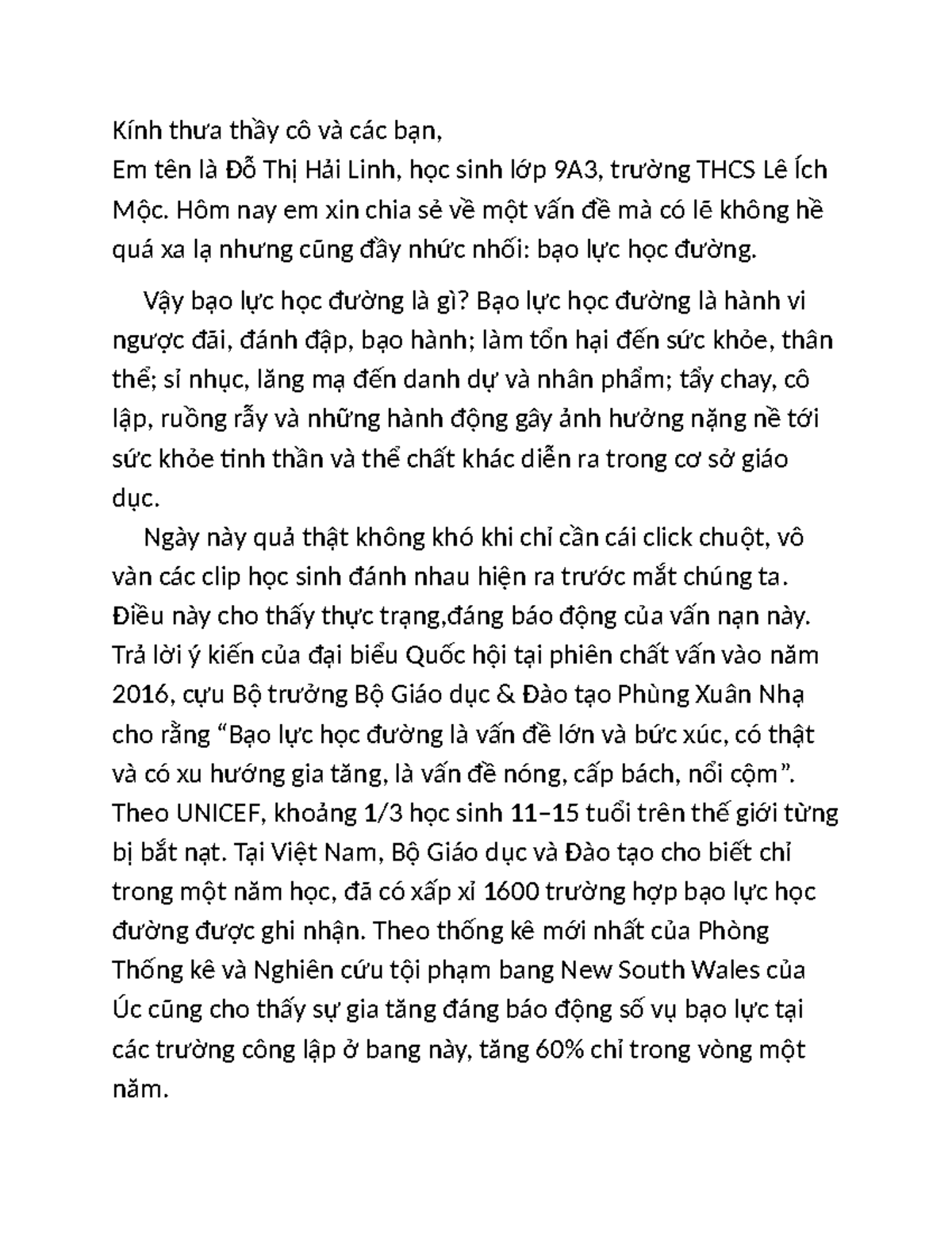 Bạo Lực Học Đường: Thực Trạng và Giải Pháp (BLHD) - Studocu