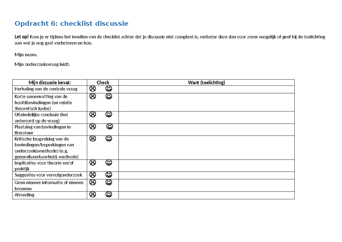 Opdracht 6: Checklist voor Discussie en Verbeterpunten - Studeersnel