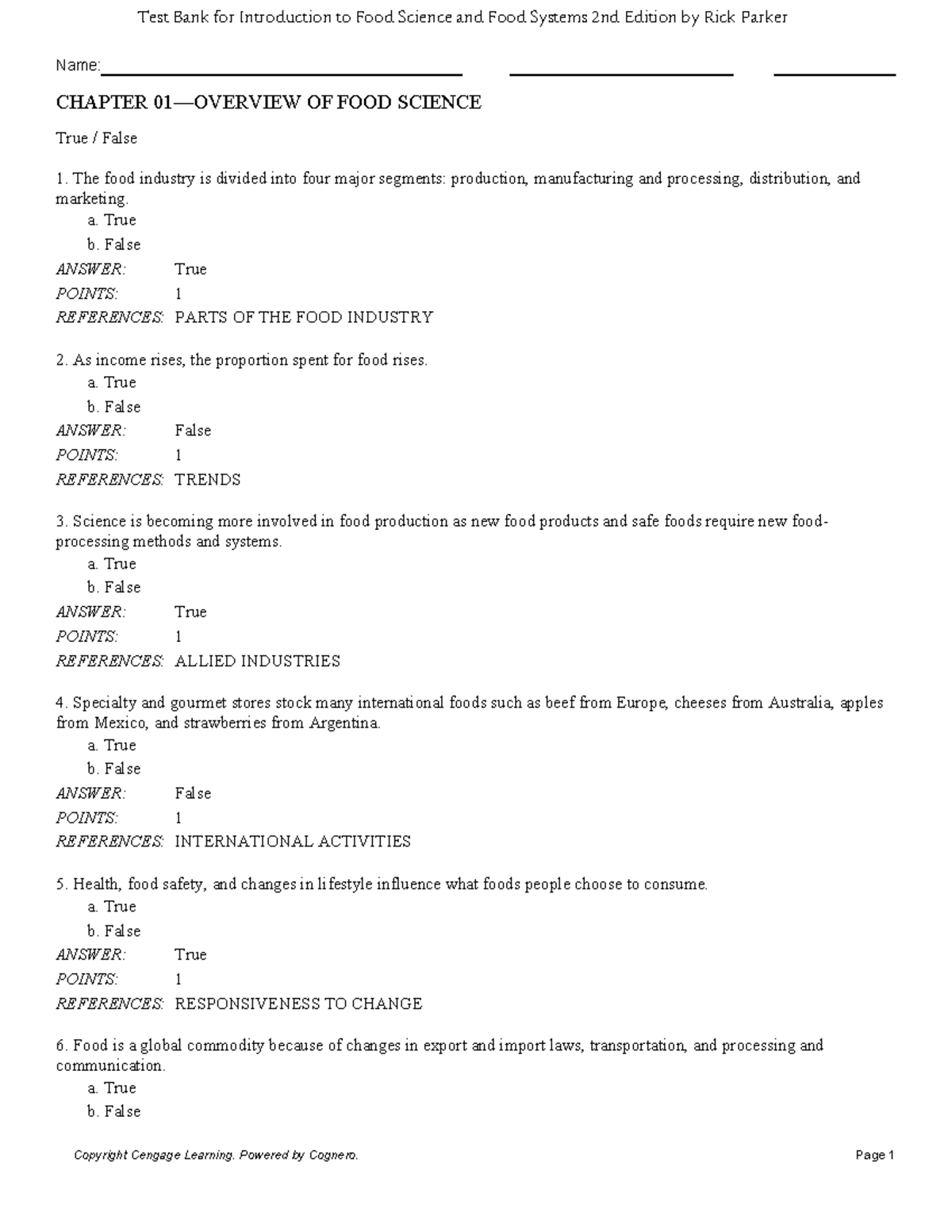 Test Bank for Food Science & Food Systems (2nd Ed) - True/False & MCQ ...