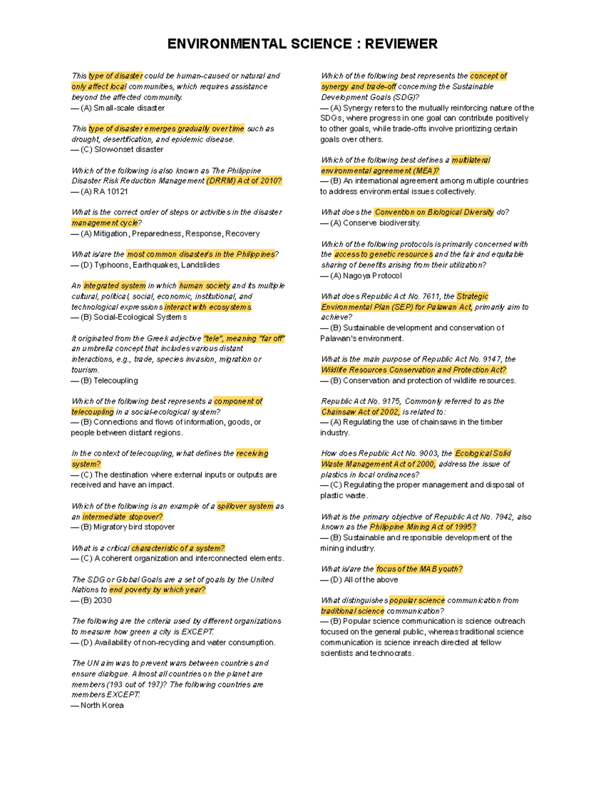 Environmental Science Reviewer (ENV 101) - Key Concepts & Terminology ...