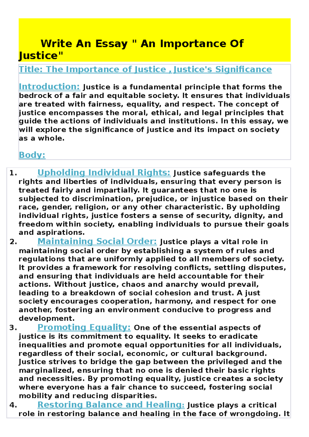 The Importance of Justice: Exploring Its Role and Significance - Studocu