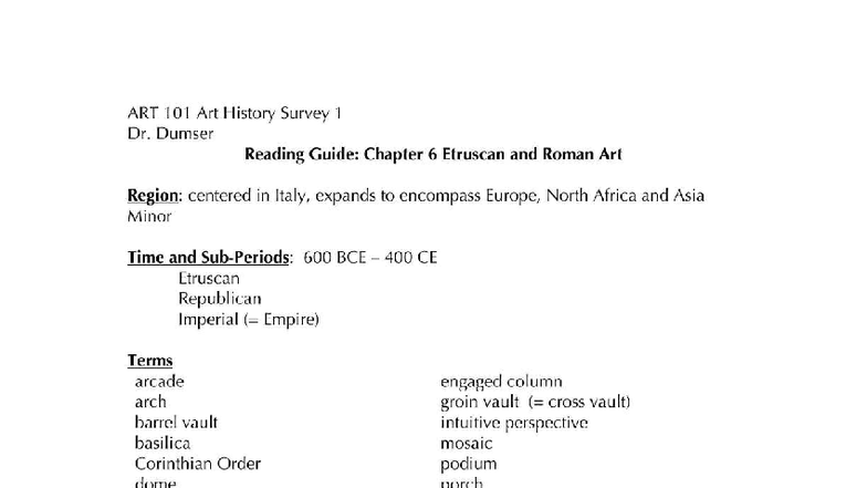 ART 101 Reading Guide: Chapter 6 - Etruscan & Roman Art - Studocu