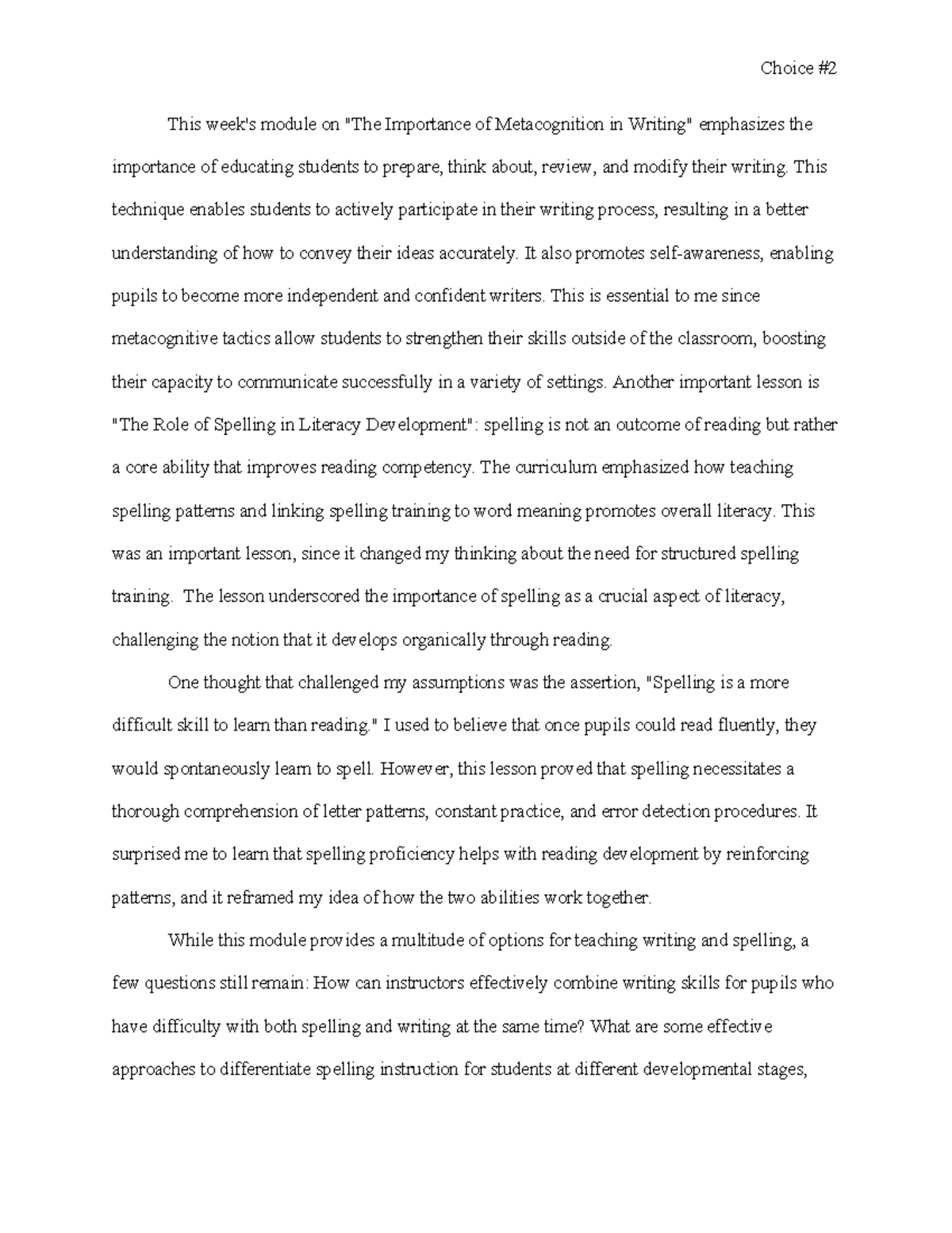 SPE 350 Assignment: The Impact of Metacognition on Writing & Spelling ...