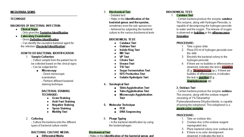 MICROPARA SEMI: Bacterial Identification Techniques and Tests - Studocu