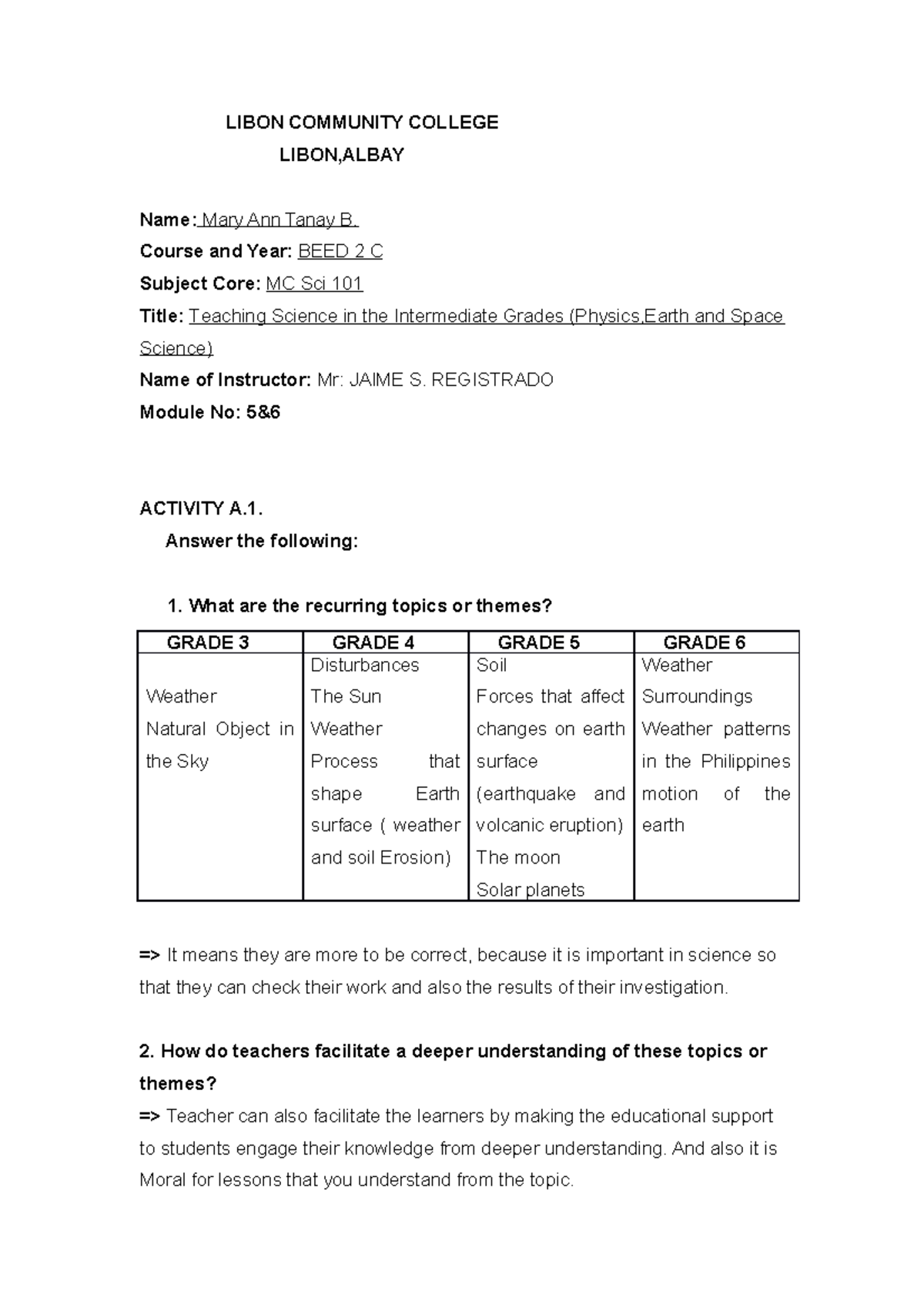 DLP Science Mary Ann - sdvfvZFBGB - LIBON COMMUNITY COLLEGE LIBON,ALBAY ...