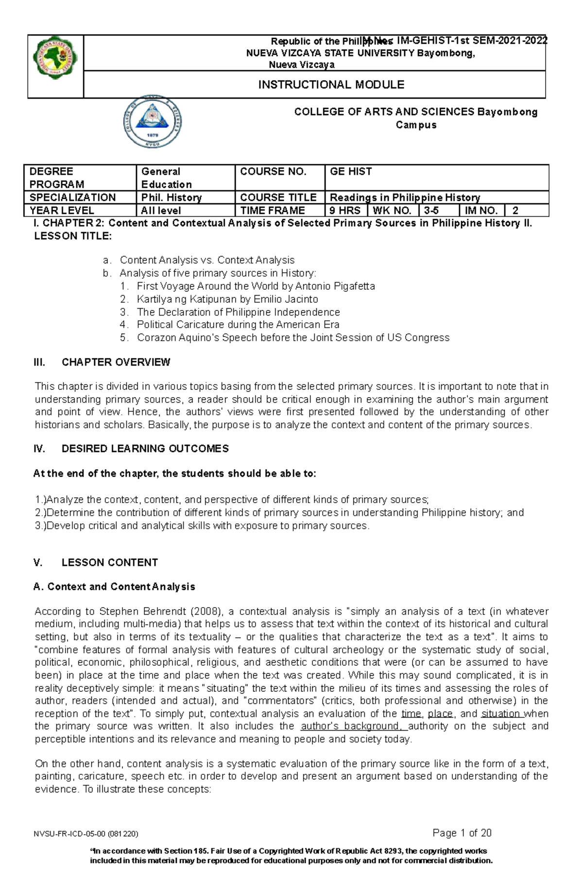 Module 2 - Content and Contextual Analysis of Selected Primary Sources in Philippine History ...
