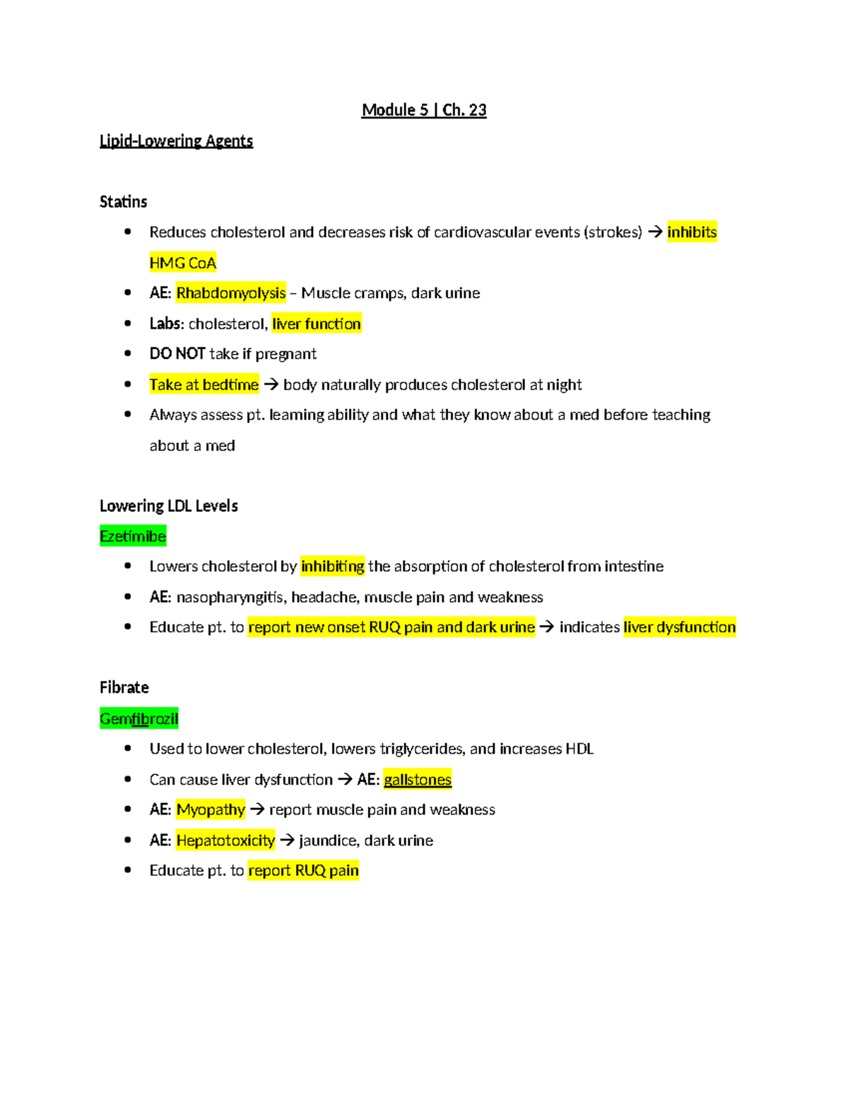 Pharm II Exam 3 Review: Agents for Cholesterol & Cardiac Medications ...