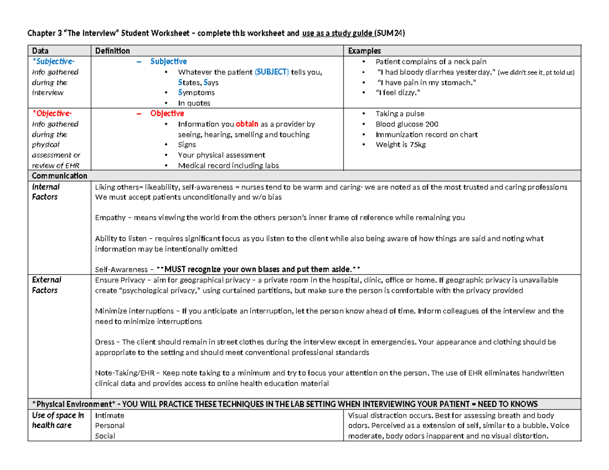 The Interview (SUM24) Student Worksheet and Study Guide - Studocu