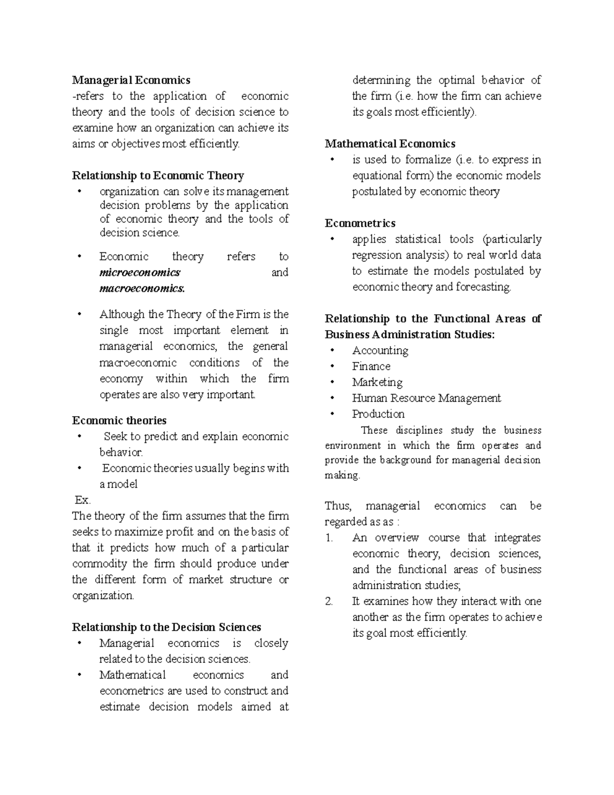 Managerial Economics Notes (Course Code: ME101) - Studocu