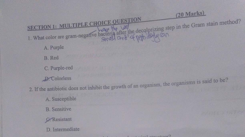 Microbiology and Immunology Exam (20 Marks) - Multiple Choice & Short ...