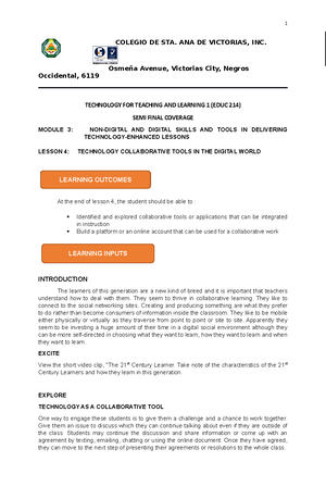 Module 3 - Lesson-1-Non-digital-and-Digital-tools - 1 TECHNOLOGY FOR ...