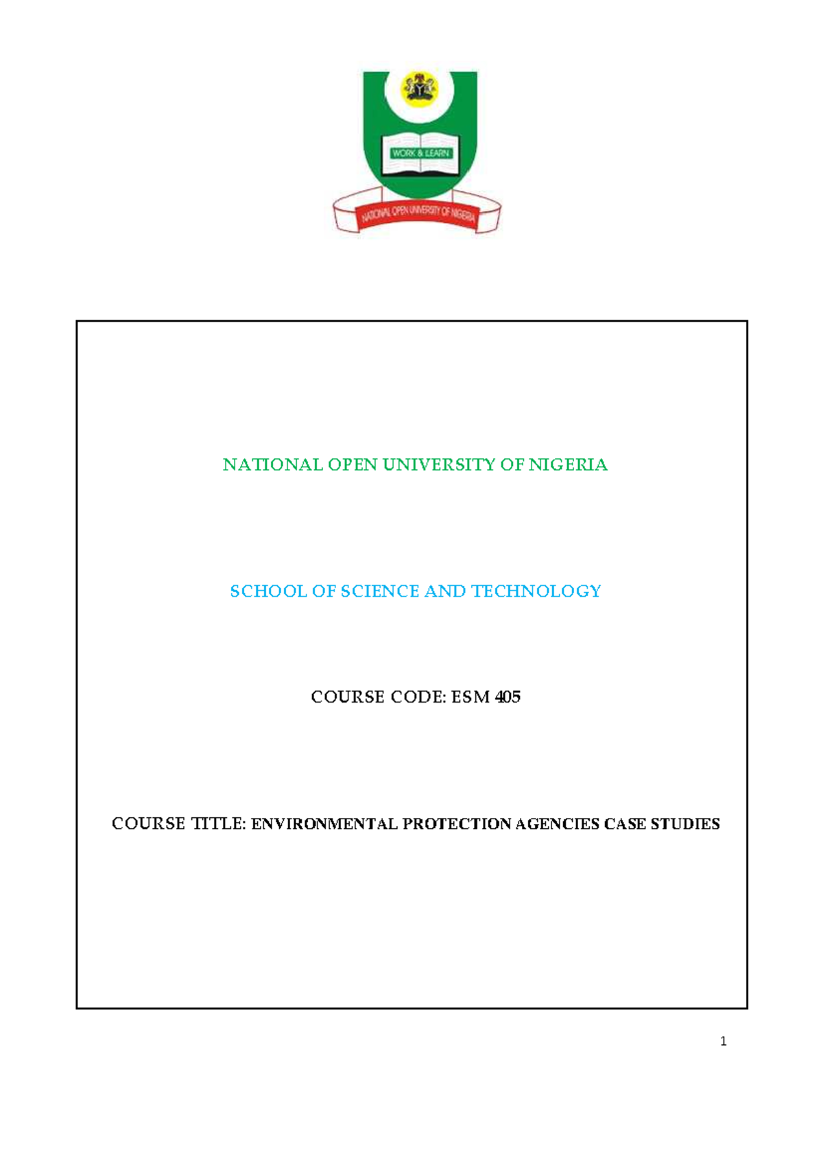 ESM 405 Case Studies on Environmental Protection Agencies - Studocu