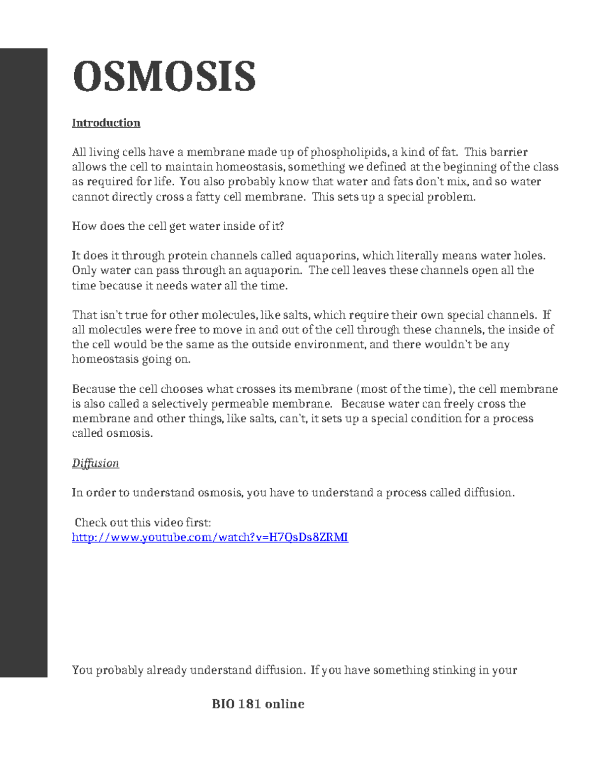 UNIT 5: Osmosis - BIO 181 Online Lab Assignment - Studocu