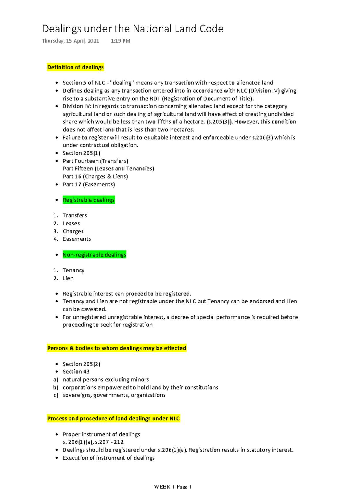 Dealings under the National Land Code - Definition of dealings Section ...