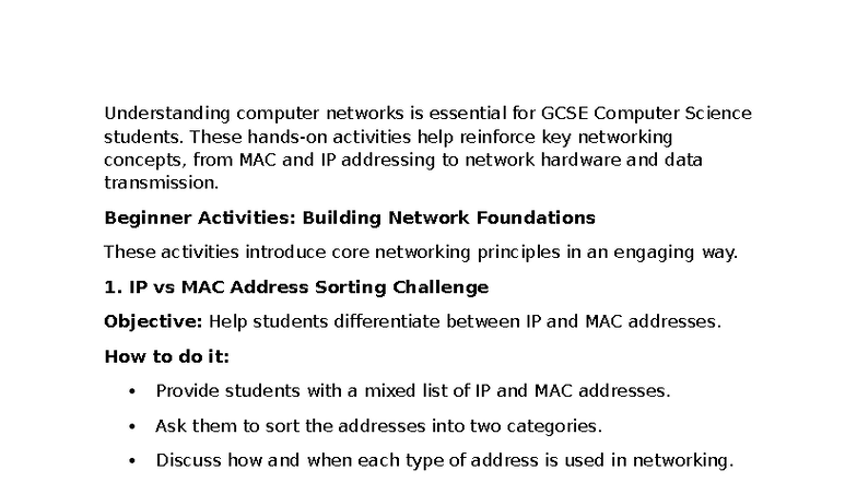 GCSE Computer Science: Engaging Networking Activities for Revision ...